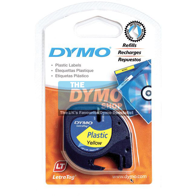 Dymo 12mm Yellow Plastic LetraTAG tape (91202) - Dymo Label Printers ...